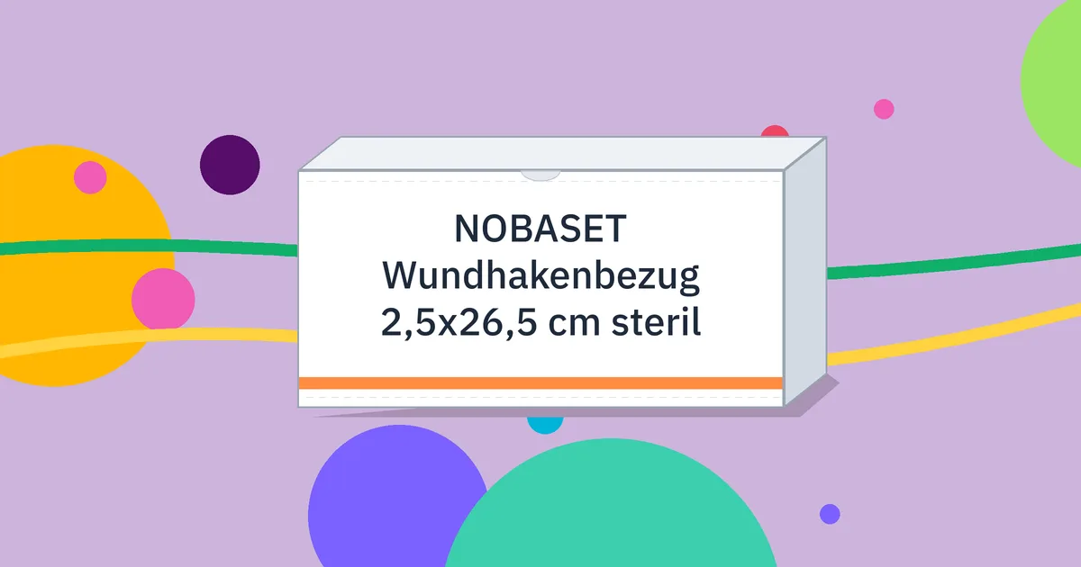Symbolbild: Packung mit der Aufschrift NOBASET Wundhakenbezug 2,5x26,5 cm steril (PZN 18367899) – Verfügbarkeit und Bezug in Apotheken in Frankfurt am Main