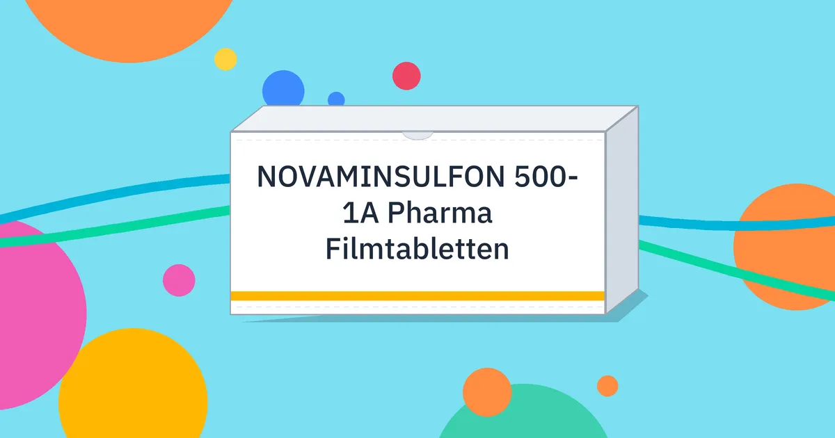 Symbolbild: Packung mit der Aufschrift NOVAMINSULFON 500-1A Pharma Filmtabletten (PZN 06444011) – Verfügbarkeit und Bezug in Apotheken in Frankfurt am Main