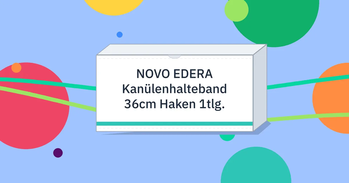 Symbolbild: Packung mit der Aufschrift NOVO EDERA Kanülenhalteband 36cm Haken 1tlg. (PZN 18726134) – Verfügbarkeit und Bezug in Apotheken in Frankfurt am Main