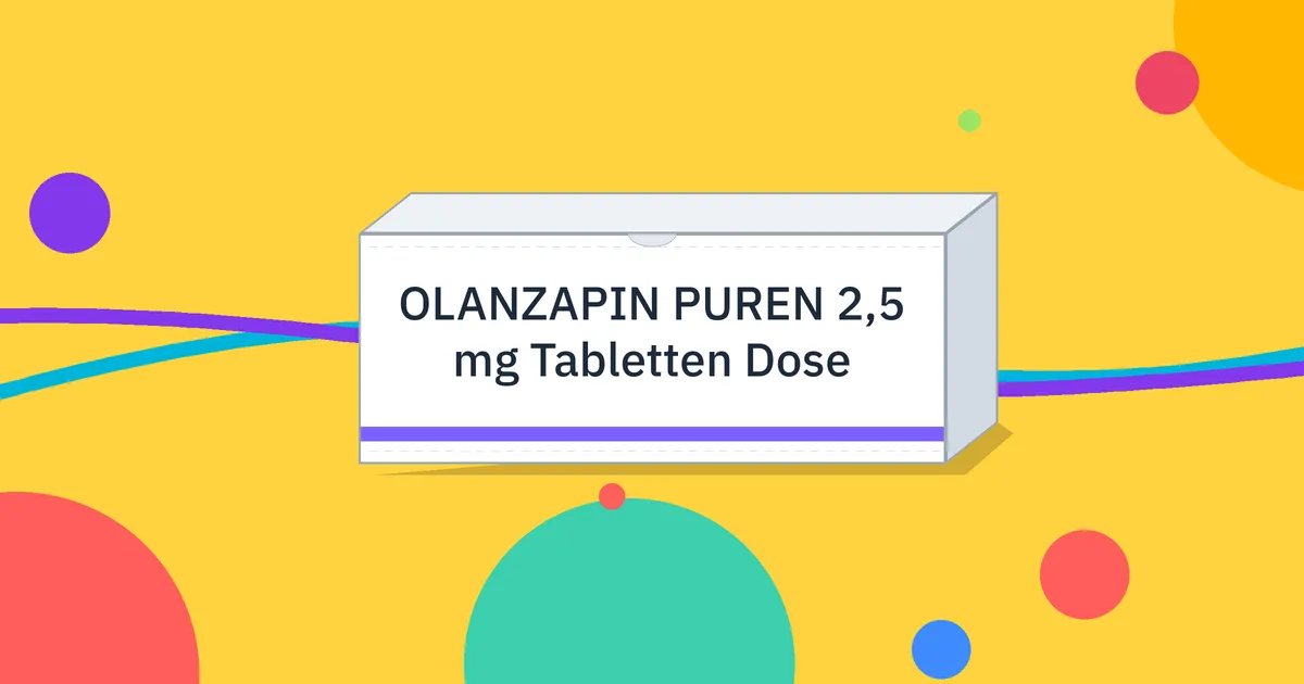 Symbolbild: Packung mit der Aufschrift OLANZAPIN PUREN 2,5 mg Tabletten Dose (PZN 14319159) – Verfügbarkeit und Bezug in Apotheken in Frankfurt am Main