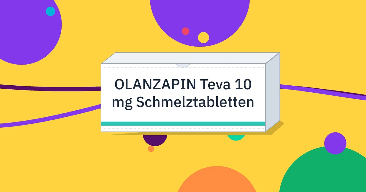 Symbolbild: Packung mit der Aufschrift OLANZAPIN Teva 10 mg Schmelztabletten (PZN 16806923) – Verfügbarkeit und Bezug in Apotheken in Frankfurt am Main