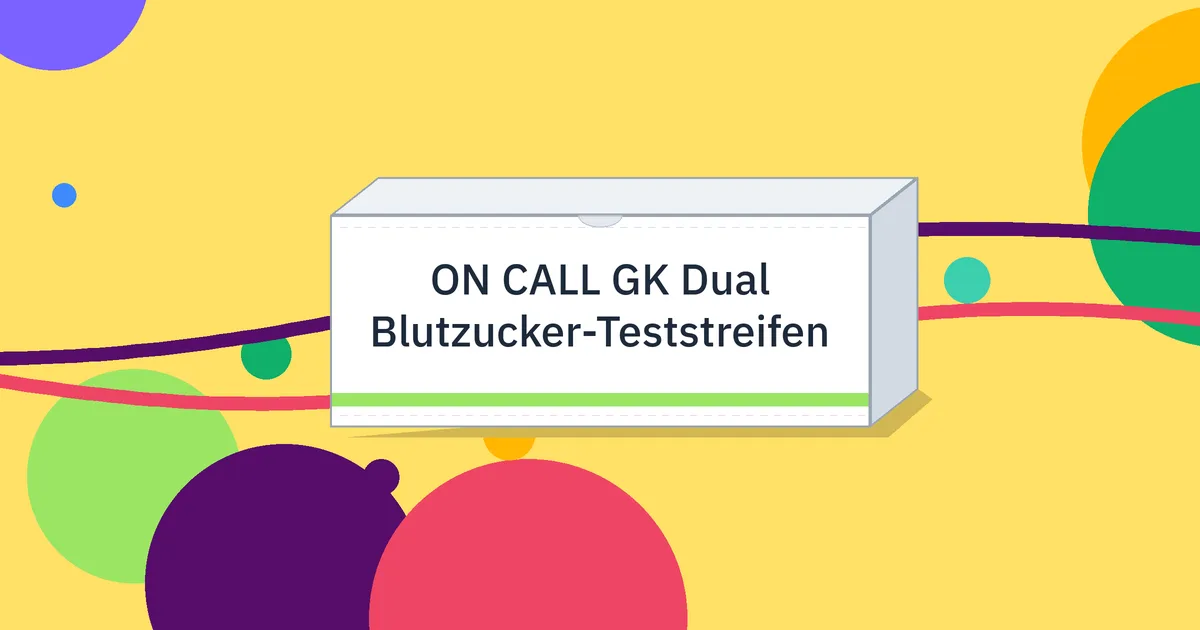 Symbolbild: Packung mit der Aufschrift ON CALL GK Dual Blutzucker-Teststreifen (PZN 16914564) – Verfügbarkeit und Bezug in Apotheken in Frankfurt am Main