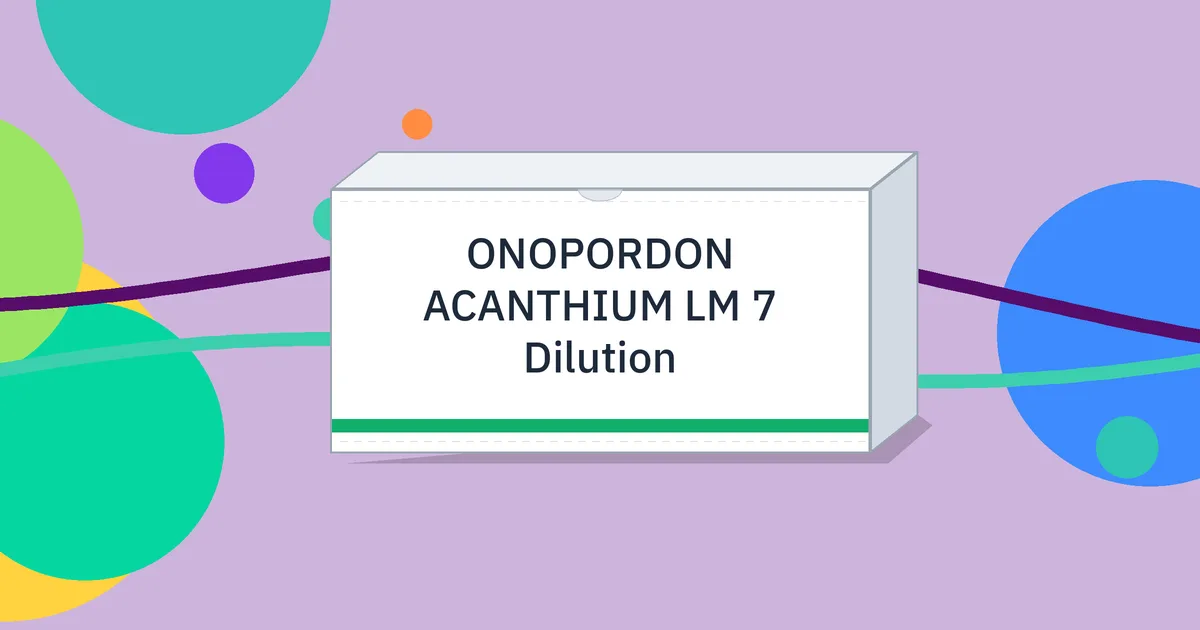 Symbolbild: Packung mit der Aufschrift ONOPORDON ACANTHIUM LM 7 Dilution (PZN 13626103) – Verfügbarkeit und Bezug in Apotheken in Frankfurt am Main
