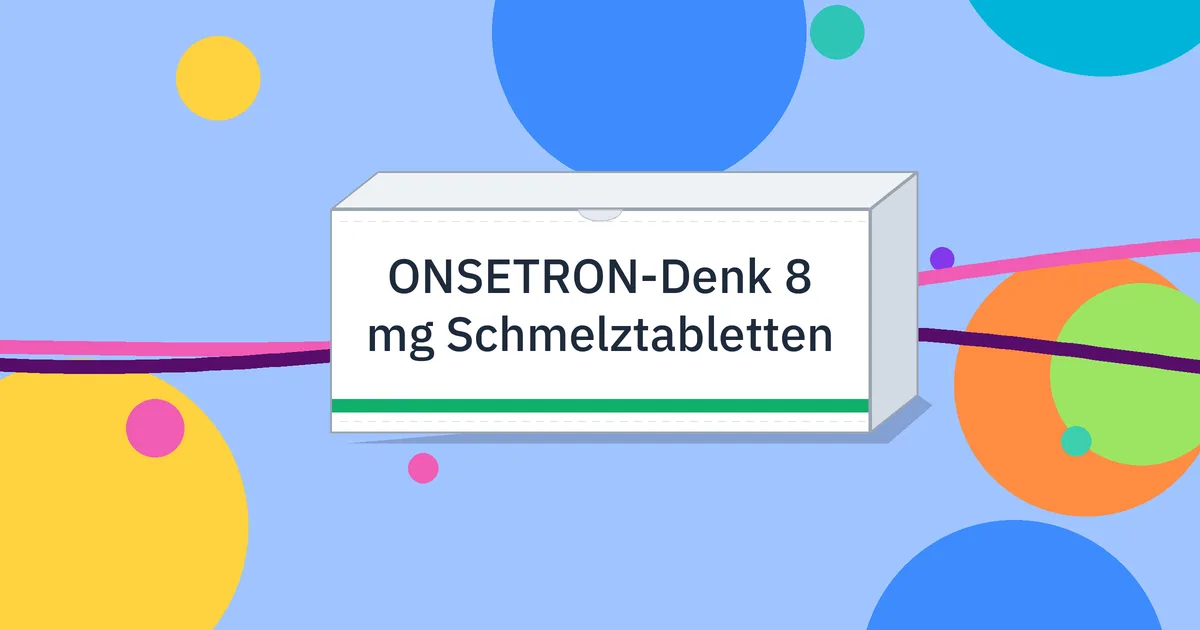 Symbolbild: Packung mit der Aufschrift ONSETRON-Denk 8 mg Schmelztabletten (PZN 10995981) – Verfügbarkeit und Bezug in Apotheken in Frankfurt am Main
