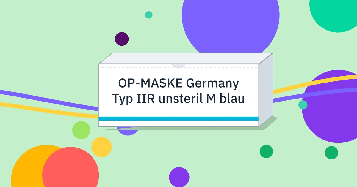 Symbolbild: Packung mit der Aufschrift OP-MASKE Germany Typ IIR unsteril M blau (PZN 17620238) – Verfügbarkeit und Bezug in Apotheken in Frankfurt am Main