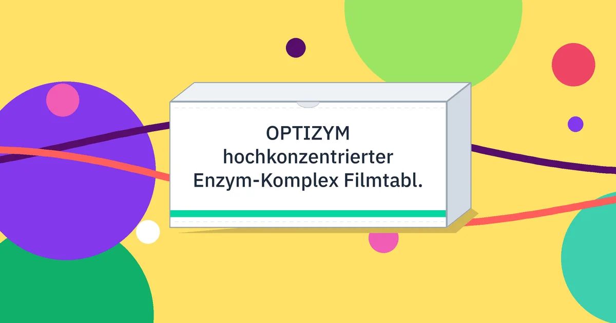 Symbolbild: Packung mit der Aufschrift OPTIZYM hochkonzentrierter Enzym-Komplex Filmtabl. (PZN 13879956) – Verfügbarkeit und Bezug in Apotheken in Frankfurt am Main
