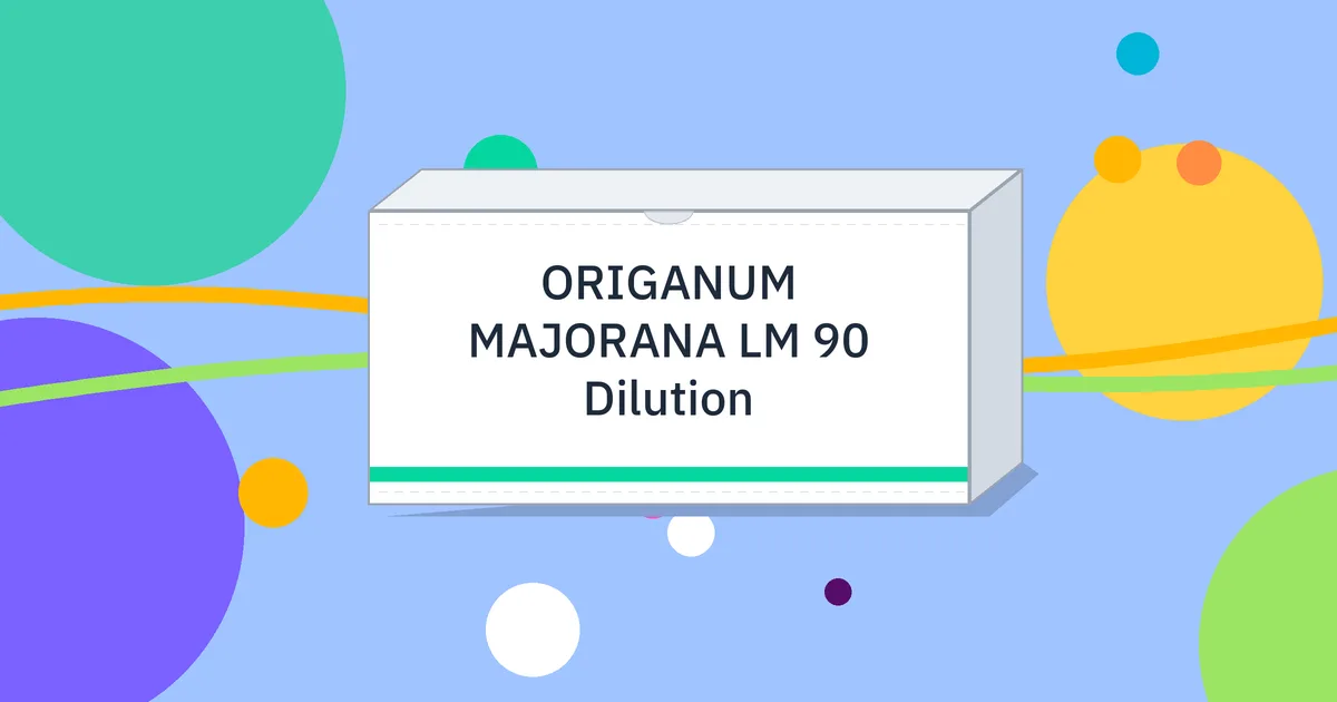Symbolbild: Packung mit der Aufschrift ORIGANUM MAJORANA LM 90 Dilution (PZN 12972872) – Verfügbarkeit und Bezug in Apotheken in Frankfurt am Main