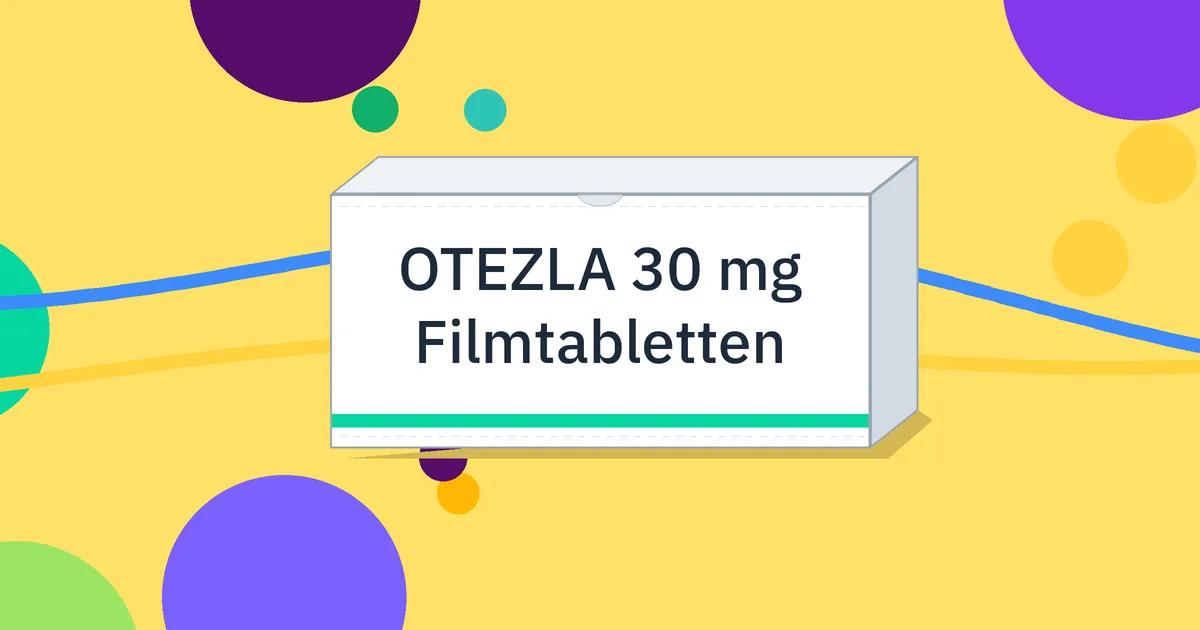 Symbolbild: Packung mit der Aufschrift OTEZLA 30 mg Filmtabletten (PZN 12903836) – Verfügbarkeit und Bezug in Apotheken in Frankfurt am Main