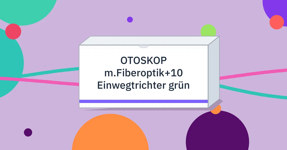 Symbolbild: Packung mit der Aufschrift OTOSKOP m.Fiberoptik+10 Einwegtrichter grün (PZN 20869906) – Verfügbarkeit und Bezug in Apotheken in Frankfurt am Main