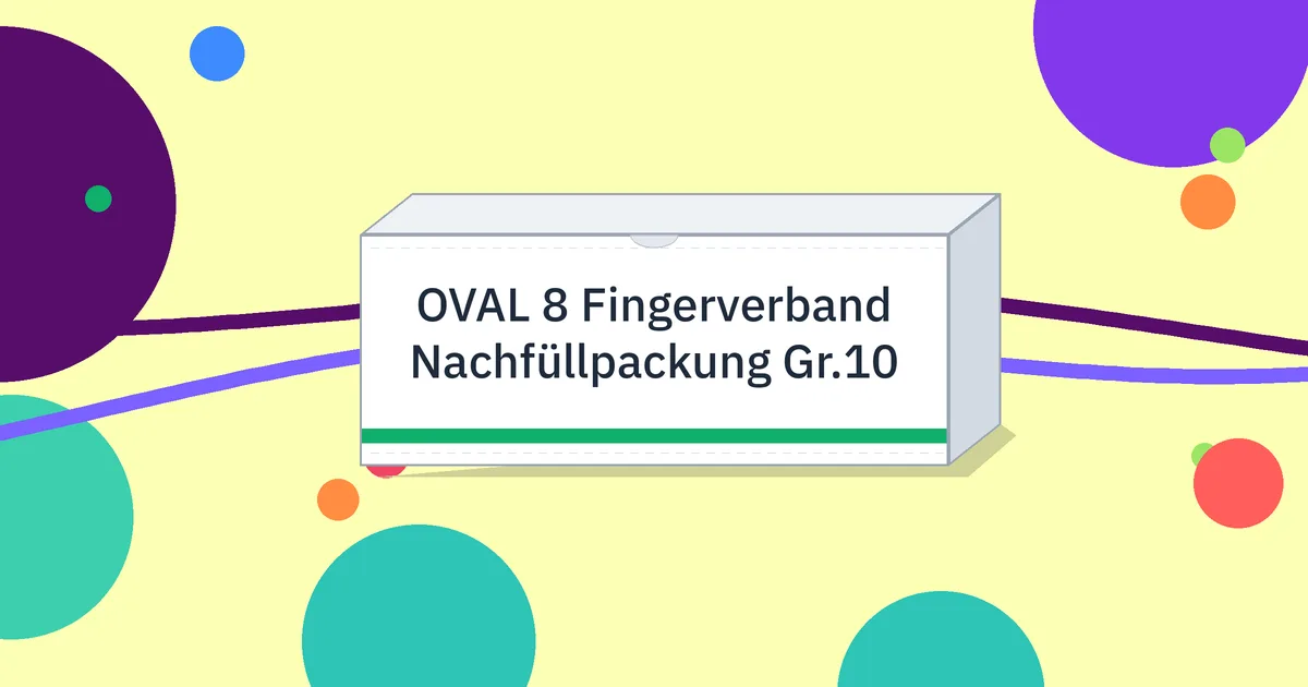 Symbolbild: Packung mit der Aufschrift OVAL 8 Fingerverband Nachfüllpackung Gr.10 (PZN 06711268) – Verfügbarkeit und Bezug in Apotheken in Frankfurt am Main