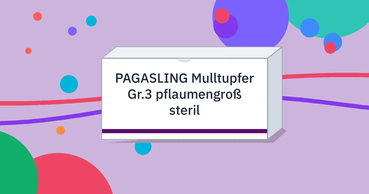 Symbolbild: Packung mit der Aufschrift PAGASLING Mulltupfer Gr.3 pflaumengroß steril (PZN 19549444) – Verfügbarkeit und Bezug in Apotheken in Frankfurt am Main