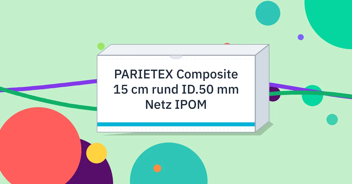 Symbolbild: Packung mit der Aufschrift PARIETEX Composite 15 cm rund ID.50 mm Netz IPOM (PZN 09153395) – Verfügbarkeit und Bezug in Apotheken in Frankfurt am Main