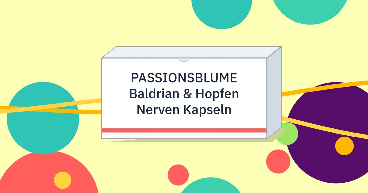 Symbolbild: Packung mit der Aufschrift PASSIONSBLUME Baldrian & Hopfen Nerven Kapseln (PZN 11174890) – Verfügbarkeit und Bezug in Apotheken in Frankfurt am Main