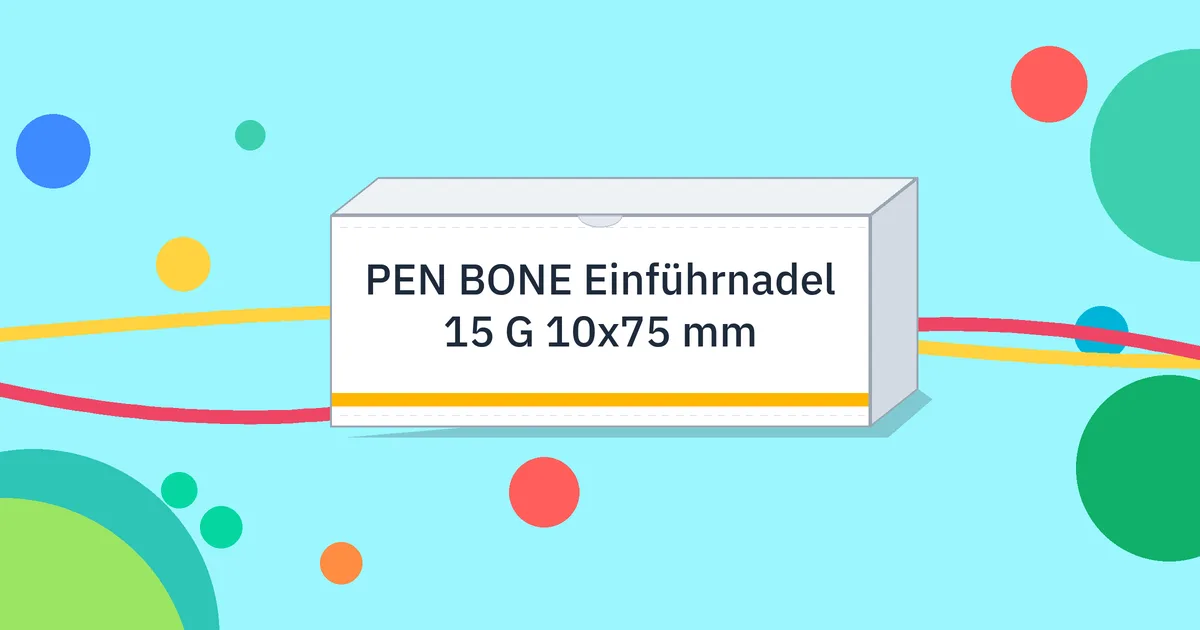 Symbolbild: Packung mit der Aufschrift PEN BONE Einführnadel 15 G 10x75 mm (PZN 16920493) – Verfügbarkeit und Bezug in Apotheken in Frankfurt am Main