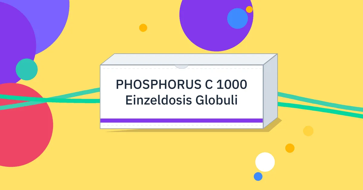 Symbolbild: Packung mit der Aufschrift PHOSPHORUS C 1000 Einzeldosis Globuli (PZN 03034689) – Verfügbarkeit und Bezug in Apotheken in Frankfurt am Main