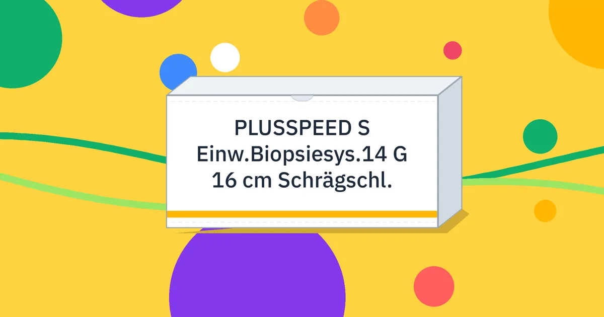 Symbolbild: Packung mit der Aufschrift PLUSSPEED S Einw.Biopsiesys.14 G 16 cm Schrägschl. (PZN 14258133) – Verfügbarkeit und Bezug in Apotheken in Frankfurt am Main