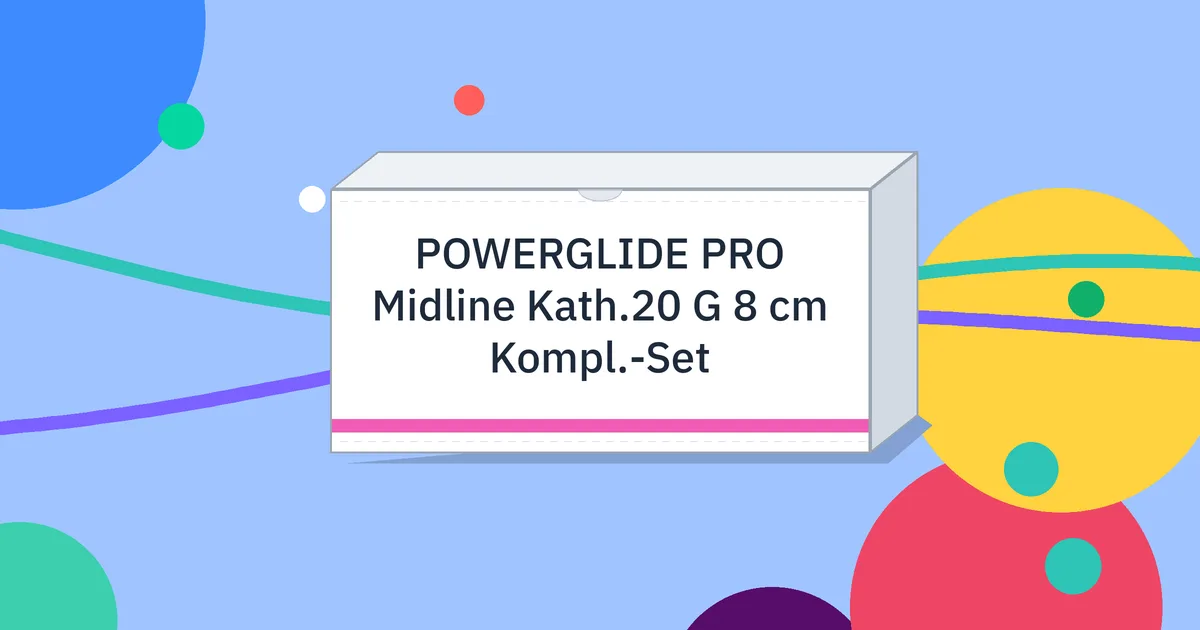 Symbolbild: Packung mit der Aufschrift POWERGLIDE PRO Midline Kath.20 G 8 cm Kompl.-Set (PZN 17151329) – Verfügbarkeit und Bezug in Apotheken in Frankfurt am Main