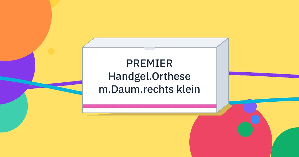 Symbolbild: Packung mit der Aufschrift PREMIER Handgel.Orthese m.Daum.rechts klein (PZN 04497457) – Verfügbarkeit und Bezug in Apotheken in Frankfurt am Main