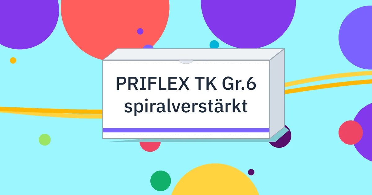 Symbolbild: Packung mit der Aufschrift PRIFLEX TK Gr.6 spiralverstärkt (PZN 10916390) – Verfügbarkeit und Bezug in Apotheken in Frankfurt am Main