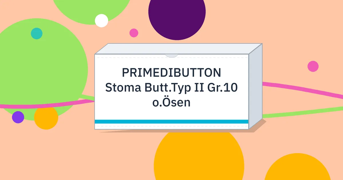 Symbolbild: Packung mit der Aufschrift PRIMEDIBUTTON Stoma Butt.Typ II Gr.10 o.Ösen (PZN 10791385) – Verfügbarkeit und Bezug in Apotheken in Frankfurt am Main