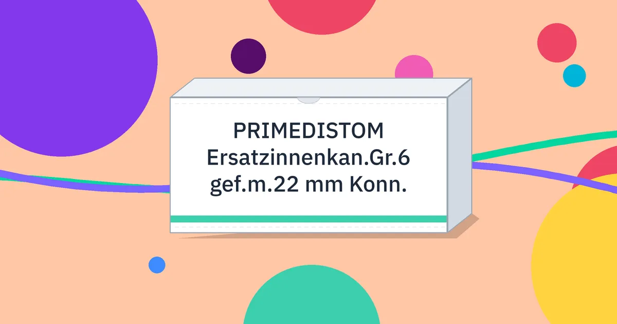 Symbolbild: Packung mit der Aufschrift PRIMEDISTOM Ersatzinnenkan.Gr.6 gef.m.22 mm Konn. (PZN 10257303) – Verfügbarkeit und Bezug in Apotheken in Frankfurt am Main