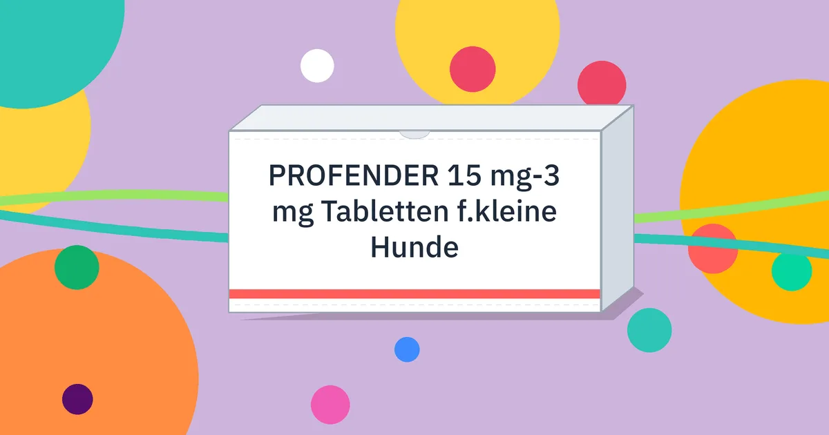 Symbolbild: Packung mit der Aufschrift PROFENDER 15 mg-3 mg Tabletten f.kleine Hunde (PZN 00017302) – Verfügbarkeit und Bezug in Apotheken in Frankfurt am Main