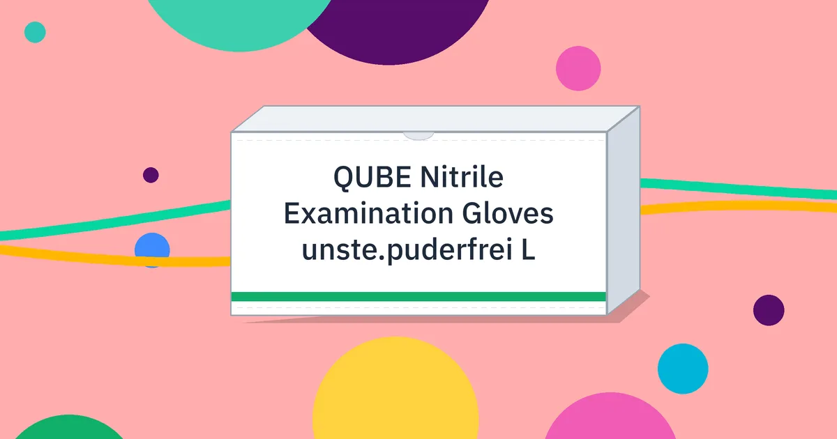 Symbolbild: Packung mit der Aufschrift QUBE Nitrile Examination Gloves unste.puderfrei L (PZN 18772482) – Verfügbarkeit und Bezug in Apotheken in Frankfurt am Main