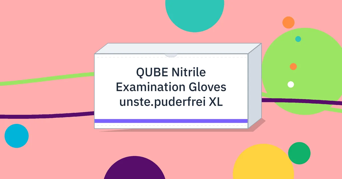 Symbolbild: Packung mit der Aufschrift QUBE Nitrile Examination Gloves unste.puderfrei XL (PZN 18772499) – Verfügbarkeit und Bezug in Apotheken in Frankfurt am Main