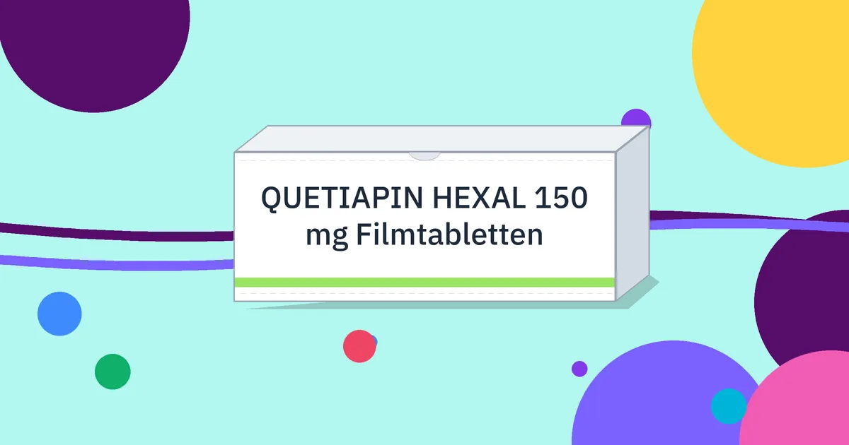 Symbolbild: Packung mit der Aufschrift QUETIAPIN HEXAL 150 mg Filmtabletten (PZN 09339214) – Verfügbarkeit und Bezug in Apotheken in Frankfurt am Main