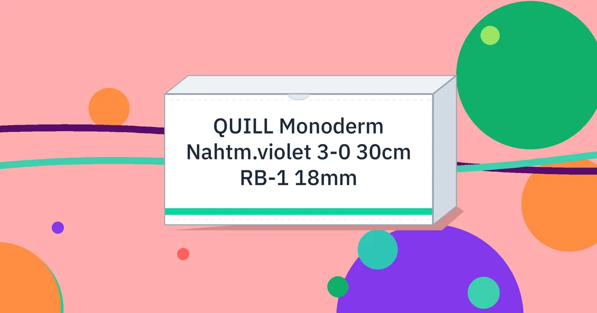 Symbolbild: Packung mit der Aufschrift QUILL Monoderm Nahtm.violet 3-0 30cm RB-1 18mm (PZN 17987772) – Verfügbarkeit und Bezug in Apotheken in Frankfurt am Main