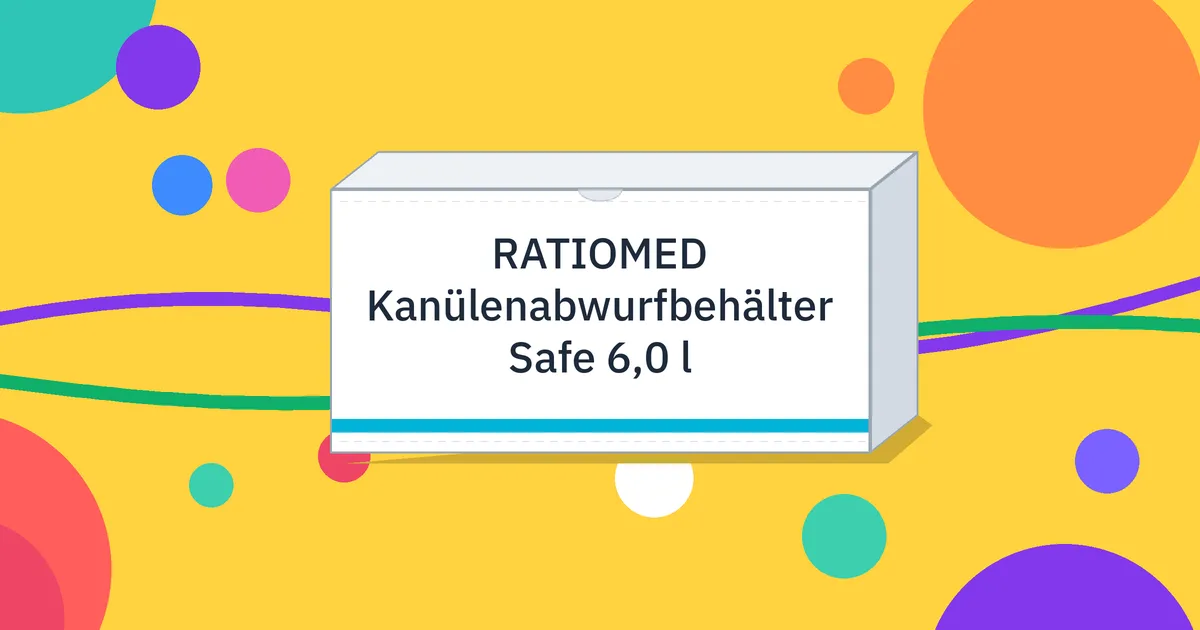 Symbolbild: Packung mit der Aufschrift RATIOMED Kanülenabwurfbehälter Safe 6,0 l (PZN 18197233) – Verfügbarkeit und Bezug in Apotheken in Frankfurt am Main
