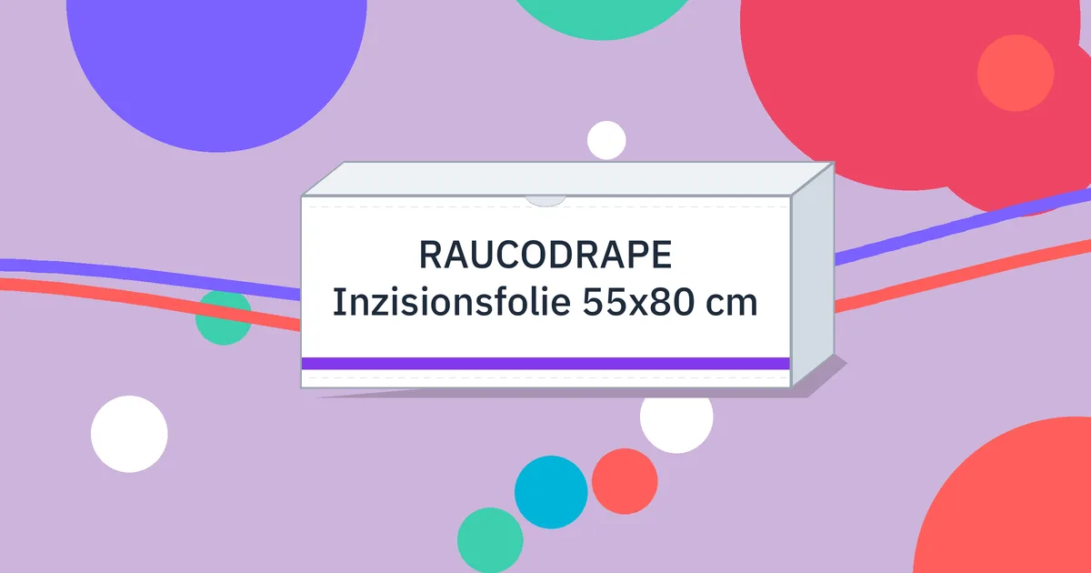 Symbolbild: Packung mit der Aufschrift RAUCODRAPE Inzisionsfolie 55x80 cm (PZN 18134356) – Verfügbarkeit und Bezug in Apotheken in Frankfurt am Main