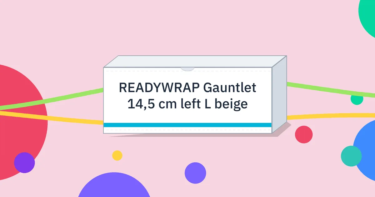 Symbolbild: Packung mit der Aufschrift READYWRAP Gauntlet 14,5 cm left L beige (PZN 16566991) – Verfügbarkeit und Bezug in Apotheken in Frankfurt am Main