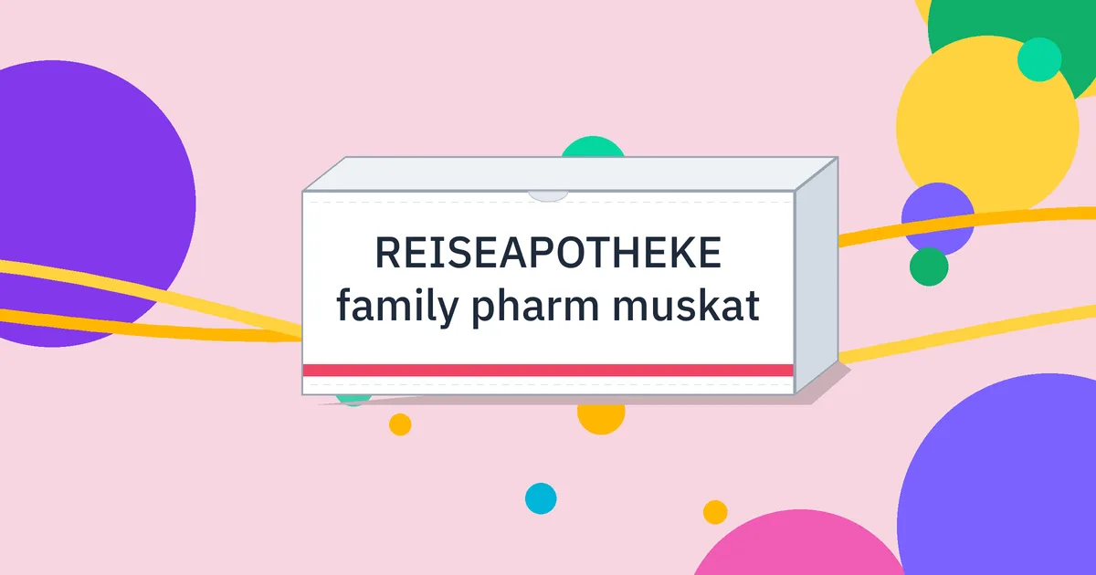 Symbolbild: Packung mit der Aufschrift REISEAPOTHEKE family pharm muskat (PZN 05528705) – Verfügbarkeit und Bezug in Apotheken in Frankfurt am Main