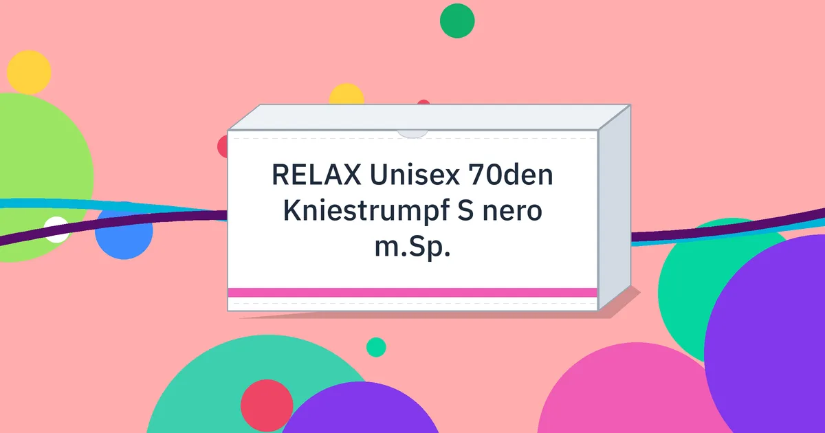 Symbolbild: Packung mit der Aufschrift RELAX Unisex 70den Kniestrumpf S nero m.Sp. (PZN 01380039) – Verfügbarkeit und Bezug in Apotheken in Frankfurt am Main
