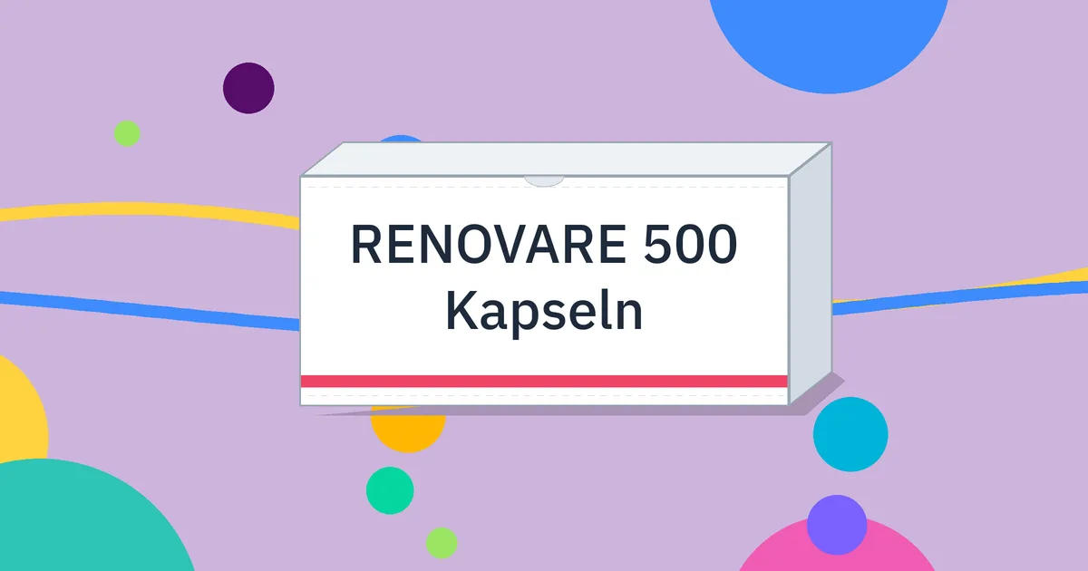 Symbolbild: Packung mit der Aufschrift RENOVARE 500 Kapseln (PZN 19513624) – Verfügbarkeit und Bezug in Apotheken in Frankfurt am Main