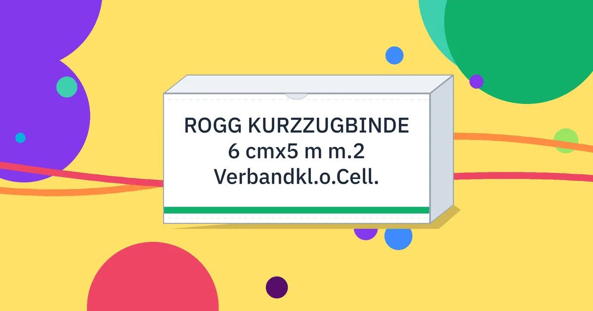 Symbolbild: Packung mit der Aufschrift ROGG KURZZUGBINDE 6 cmx5 m m.2 Verbandkl.o.Cell. (PZN 16531159) – Verfügbarkeit und Bezug in Apotheken in Frankfurt am Main