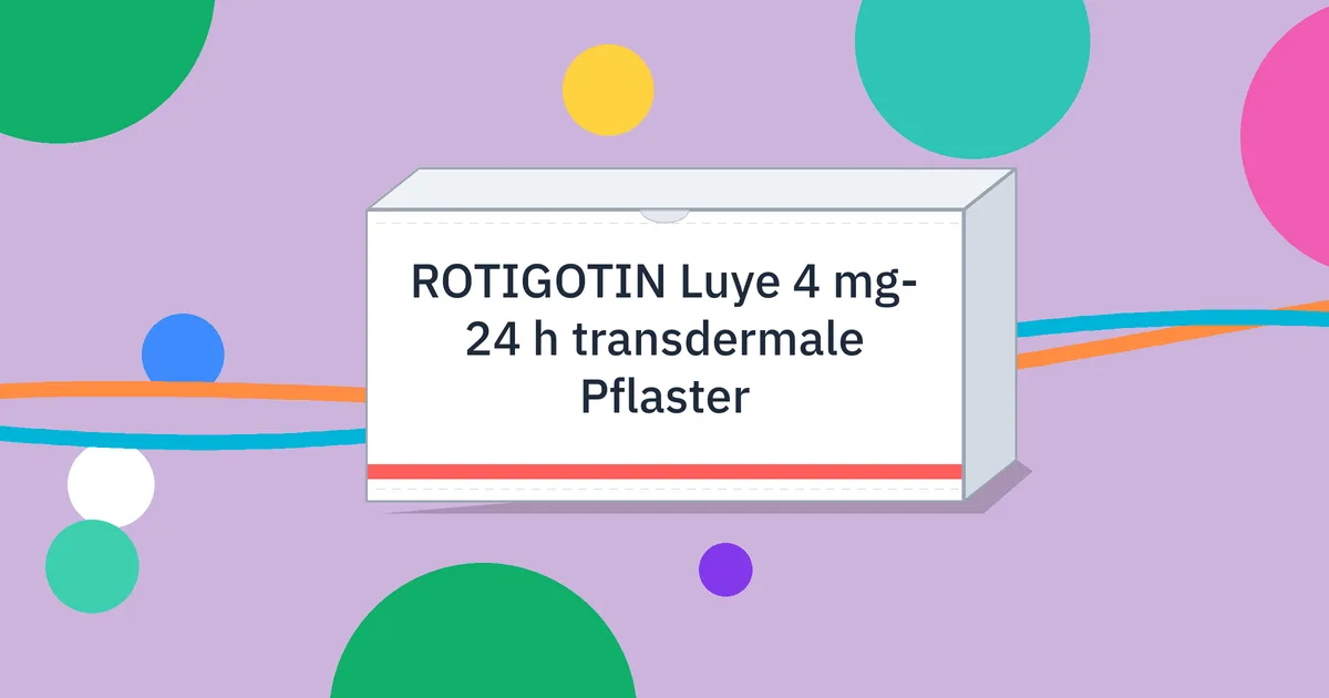 Symbolbild: Packung mit der Aufschrift ROTIGOTIN Luye 4 mg-24 h transdermale Pflaster (PZN 19379344) – Verfügbarkeit und Bezug in Apotheken in Frankfurt am Main