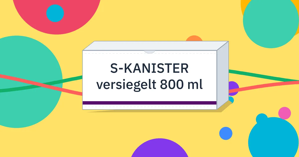 Symbolbild: Packung mit der Aufschrift S-KANISTER versiegelt 800 ml (PZN 05452132) – Verfügbarkeit und Bezug in Apotheken in Frankfurt am Main