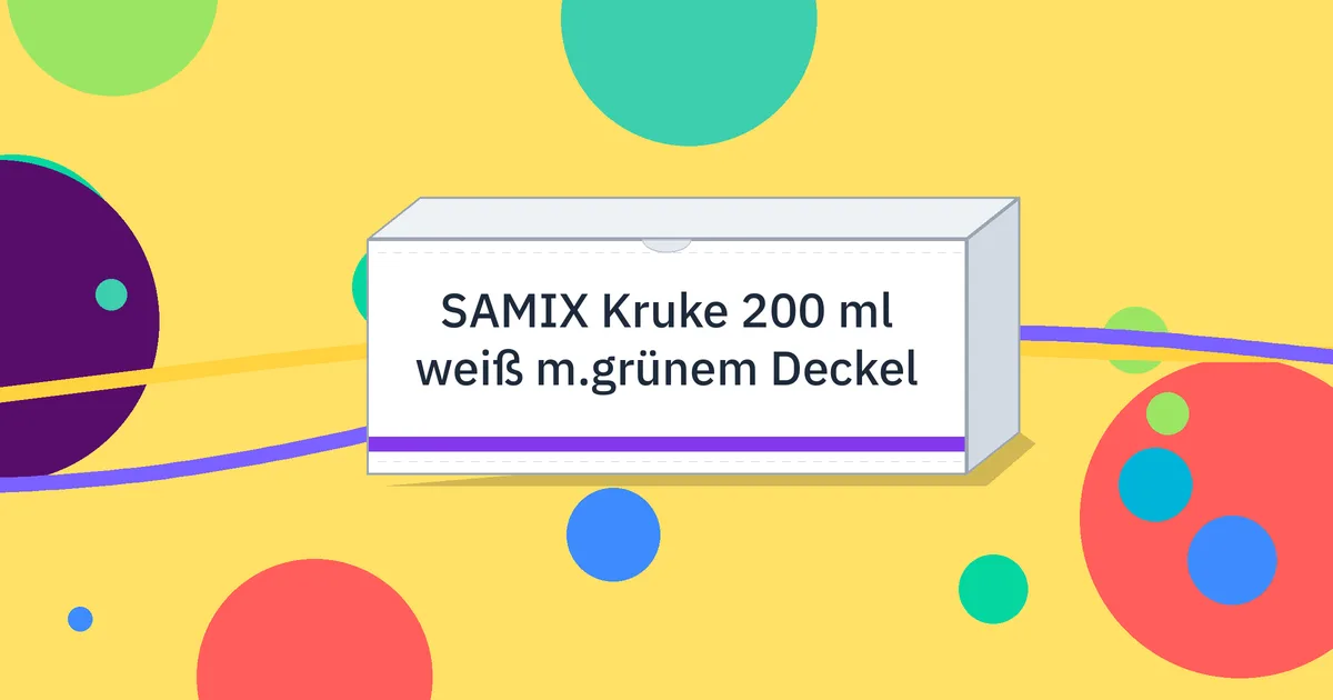 Symbolbild: Packung mit der Aufschrift SAMIX Kruke 200 ml weiß m.grünem Deckel (PZN 19987836) – Verfügbarkeit und Bezug in Apotheken in Frankfurt am Main