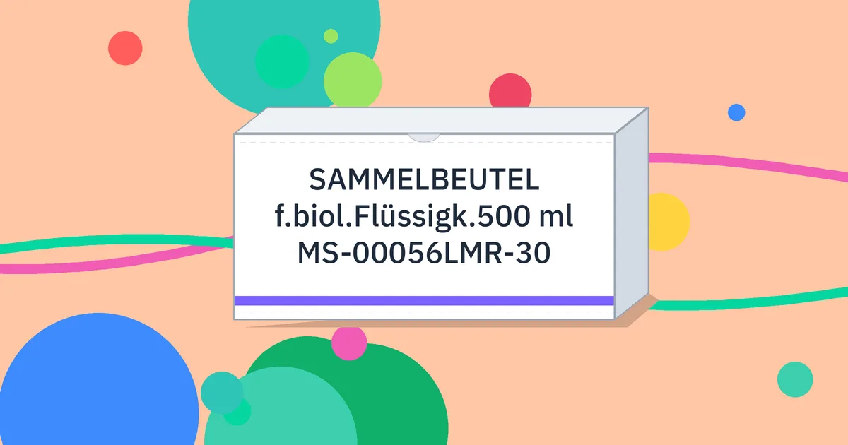 Symbolbild: Packung mit der Aufschrift SAMMELBEUTEL f.biol.Flüssigk.500 ml MS-00056LMR-30 (PZN 19438348) – Verfügbarkeit und Bezug in Apotheken in Frankfurt am Main