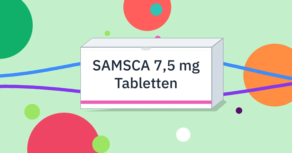 Symbolbild: Packung mit der Aufschrift SAMSCA 7,5 mg Tabletten (PZN 19780101) – Verfügbarkeit und Bezug in Apotheken in Frankfurt am Main