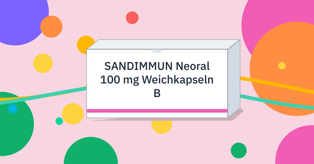 Symbolbild: Packung mit der Aufschrift SANDIMMUN Neoral 100 mg Weichkapseln B (PZN 00165445) – Verfügbarkeit und Bezug in Apotheken in Frankfurt am Main