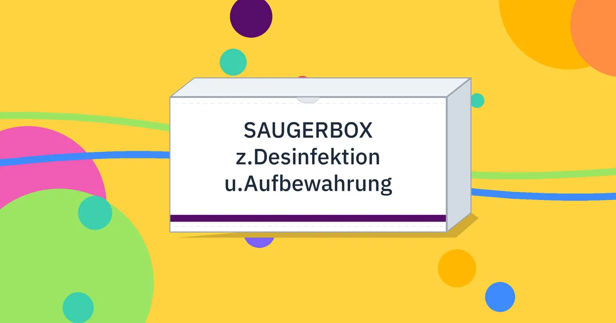 Symbolbild: Packung mit der Aufschrift SAUGERBOX z.Desinfektion u.Aufbewahrung (PZN 08880621) – Verfügbarkeit und Bezug in Apotheken in Frankfurt am Main