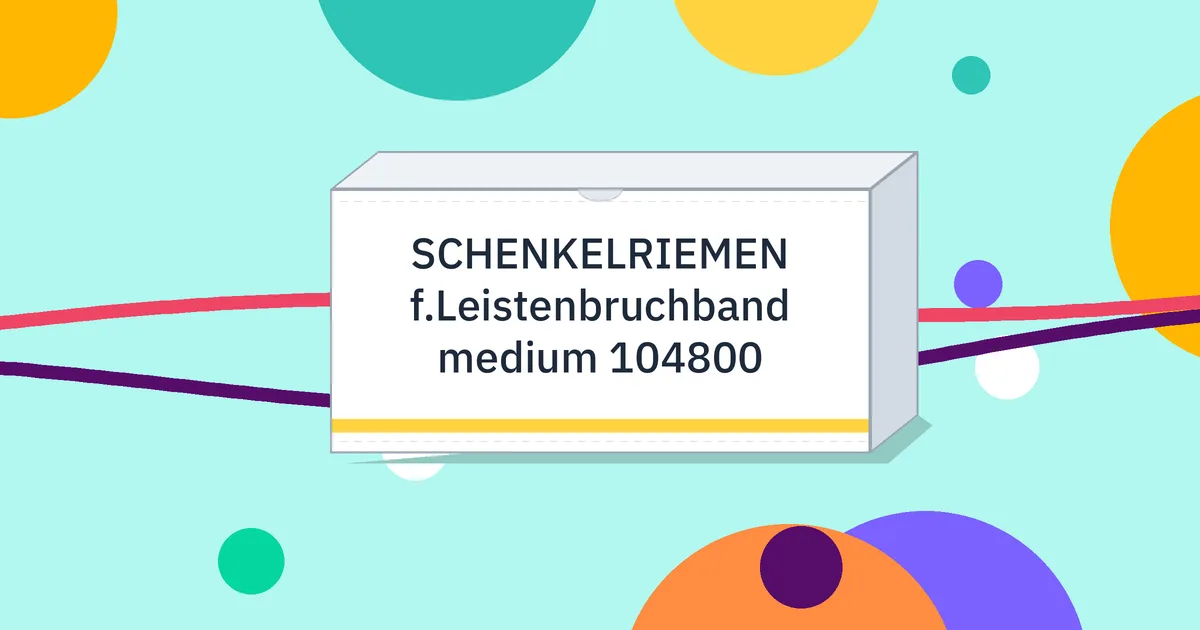 Symbolbild: Packung mit der Aufschrift SCHENKELRIEMEN f.Leistenbruchband medium 104800 (PZN 11014092) – Verfügbarkeit und Bezug in Apotheken in Frankfurt am Main