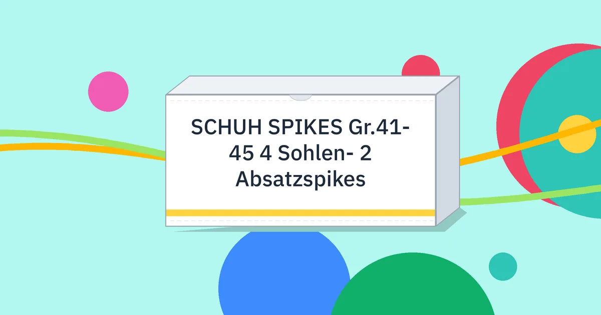 Symbolbild: Packung mit der Aufschrift SCHUH SPIKES Gr.41-45 4 Sohlen- 2 Absatzspikes (PZN 09491028) – Verfügbarkeit und Bezug in Apotheken in Frankfurt am Main