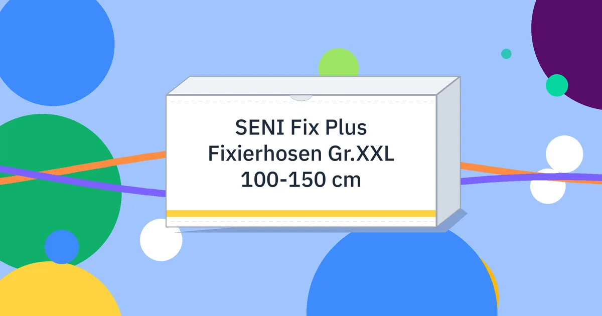 Symbolbild: Packung mit der Aufschrift SENI Fix Plus Fixierhosen Gr.XXL 100-150 cm (PZN 15254338) – Verfügbarkeit und Bezug in Apotheken in Frankfurt am Main