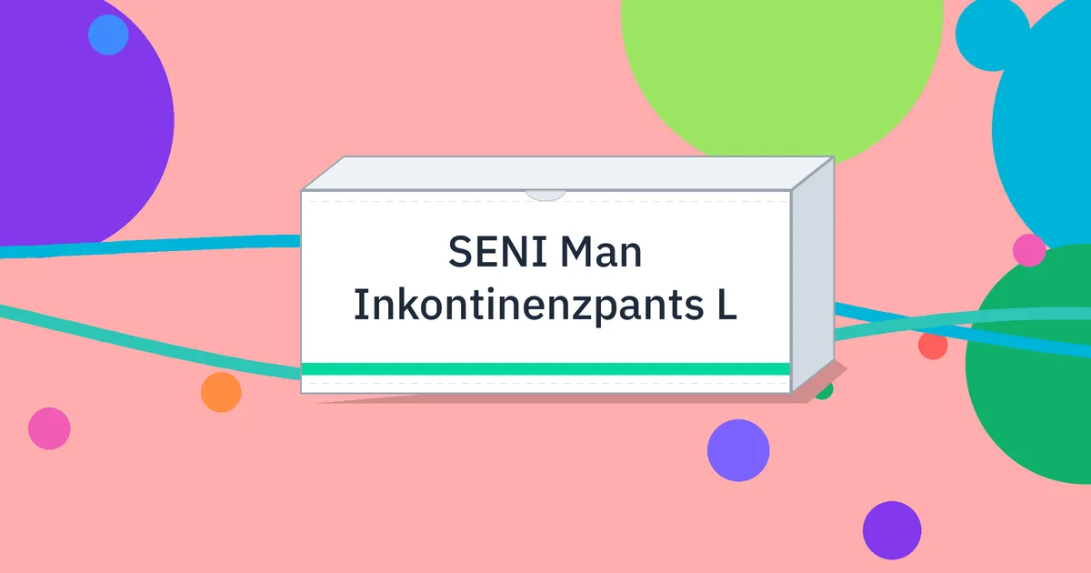 Symbolbild: Packung mit der Aufschrift SENI Man Inkontinenzpants L (PZN 20286895) – Verfügbarkeit und Bezug in Apotheken in Frankfurt am Main