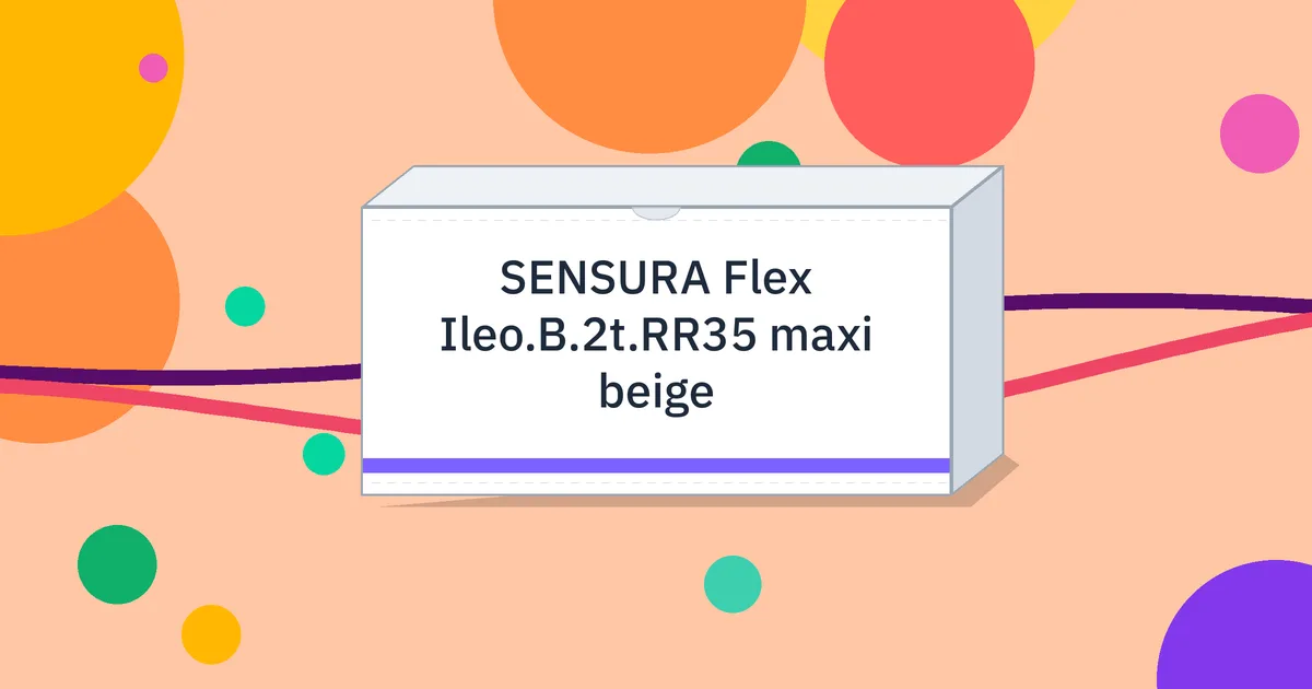 Symbolbild: Packung mit der Aufschrift SENSURA Flex Ileo.B.2t.RR35 maxi beige (PZN 03116884) – Verfügbarkeit und Bezug in Apotheken in Frankfurt am Main