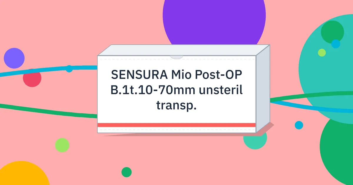 Symbolbild: Packung mit der Aufschrift SENSURA Mio Post-OP B.1t.10-70mm unsteril transp. (PZN 12727517) – Verfügbarkeit und Bezug in Apotheken in Frankfurt am Main